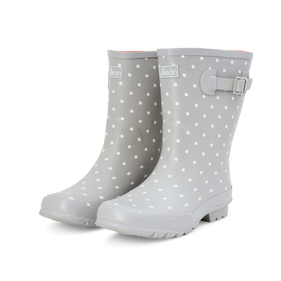 Womens Half Height Wellies - Grey Spot - Wide Foot & Ankle - Easy Slip ...