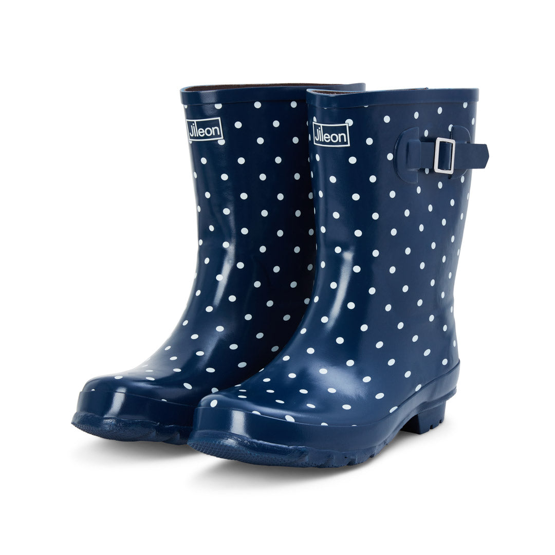 Womens Half Height Wellies -Navy Spot - Wide Foot & Ankle - Easy Slip ...