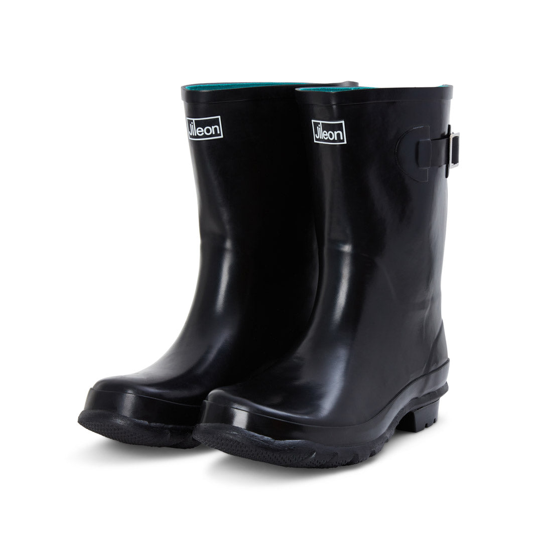 Womens Half Height Wellies - Black Gloss - Wide in Foot and Ankle ...
