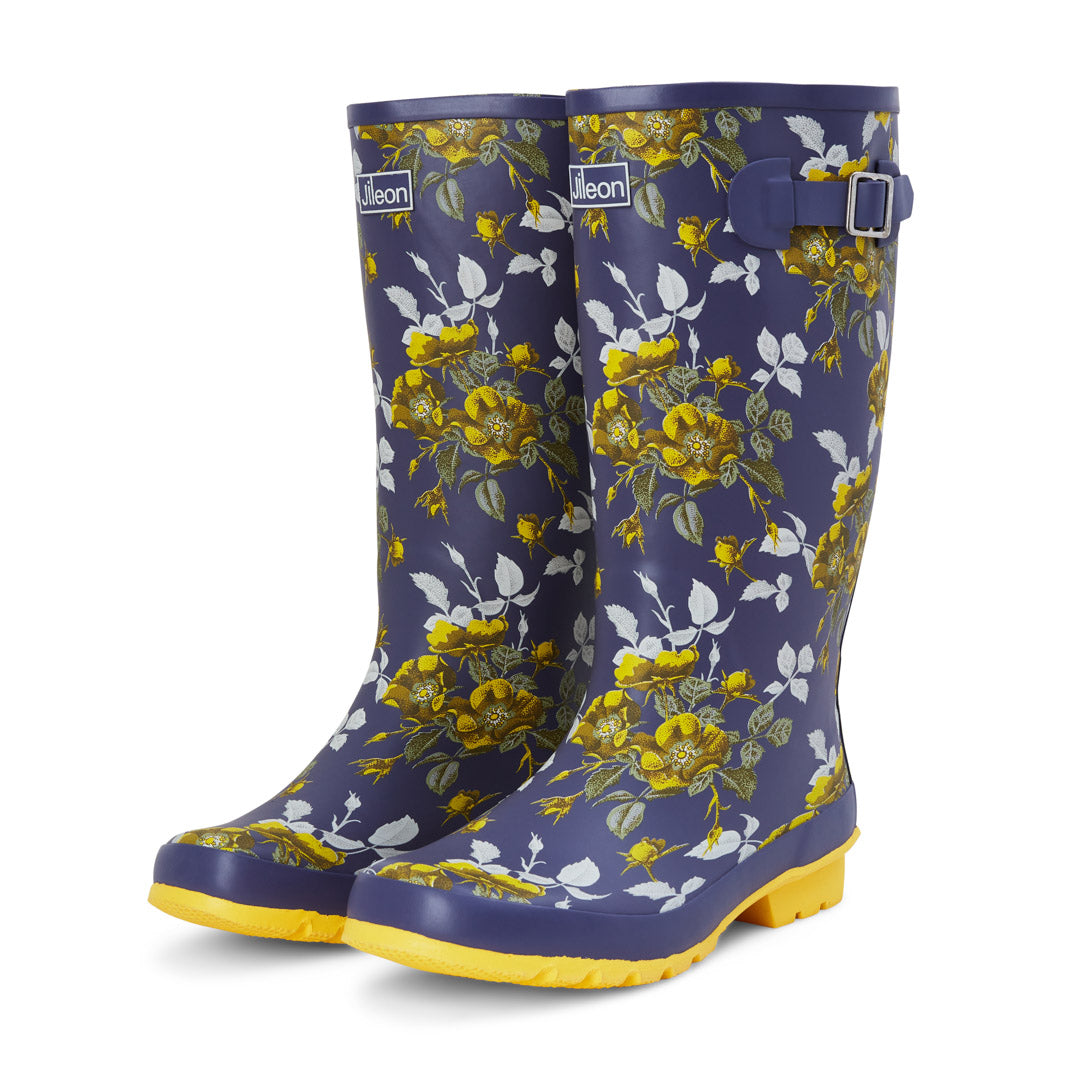 Womens Wide Calf Wellies - Yellow Floral - Wide Foot - 37 to 46cm Calf ...