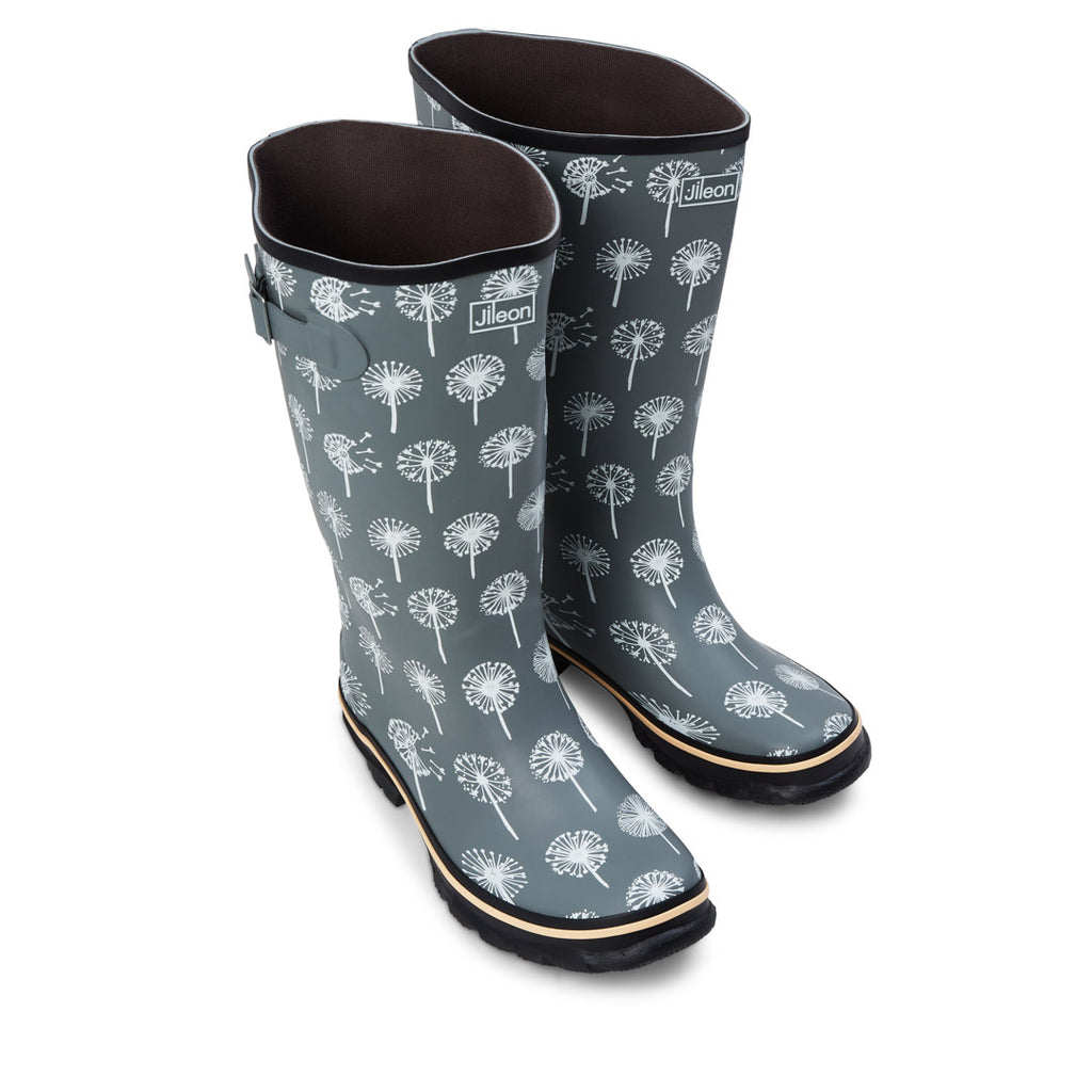 Wide Calf Wellies for Women - Grey Dandelion - Up to 46cm Calf - Wide ...