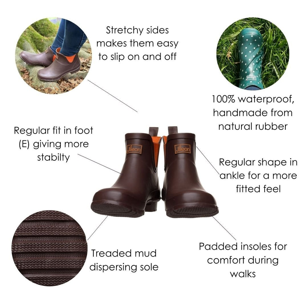Ankle Wellies in Black Floral Design - Wide Foot – Jileon Wellies