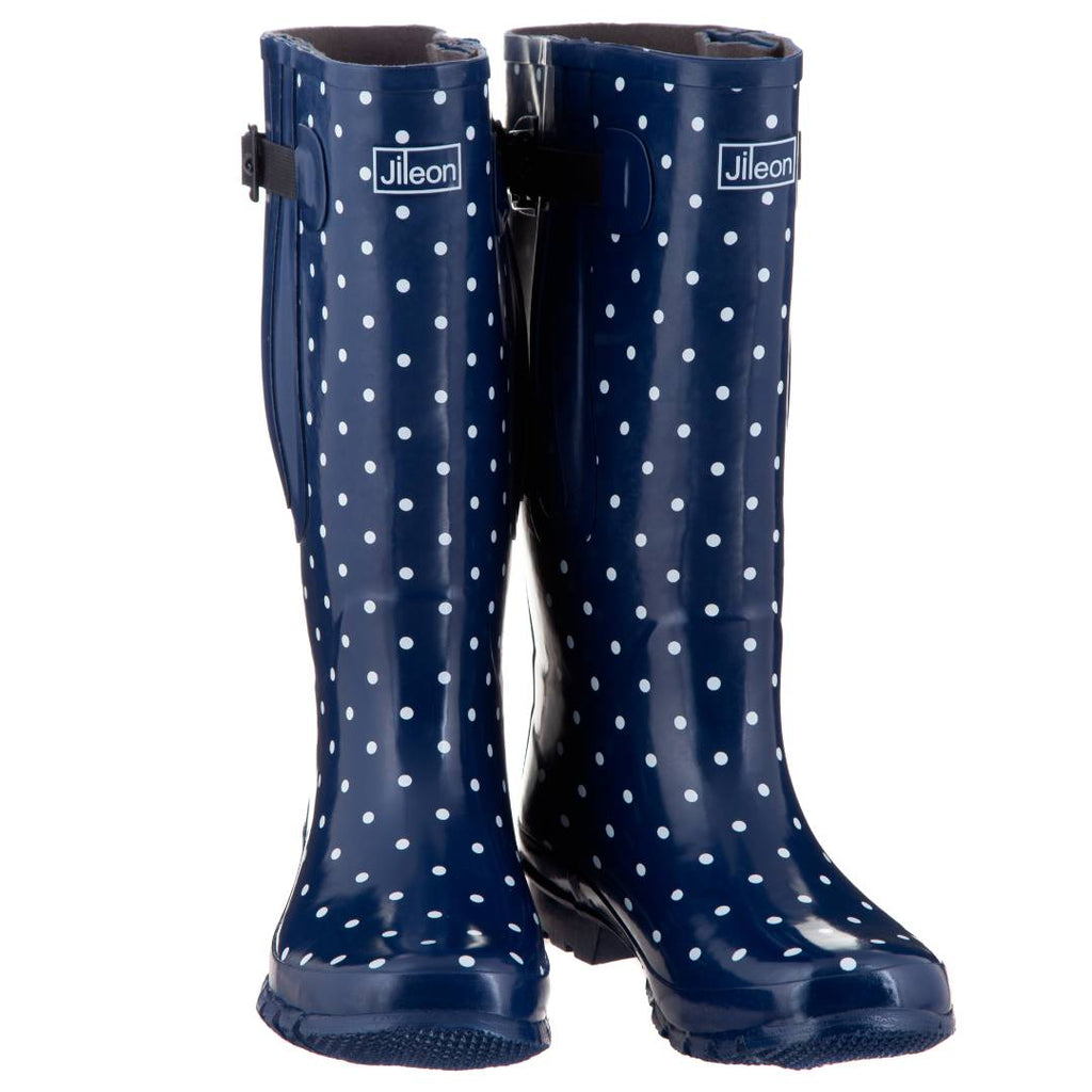 Extra Wide Calf Navy Spotty Wellies - Wide in Foot and Ankle - Fit 40 ...