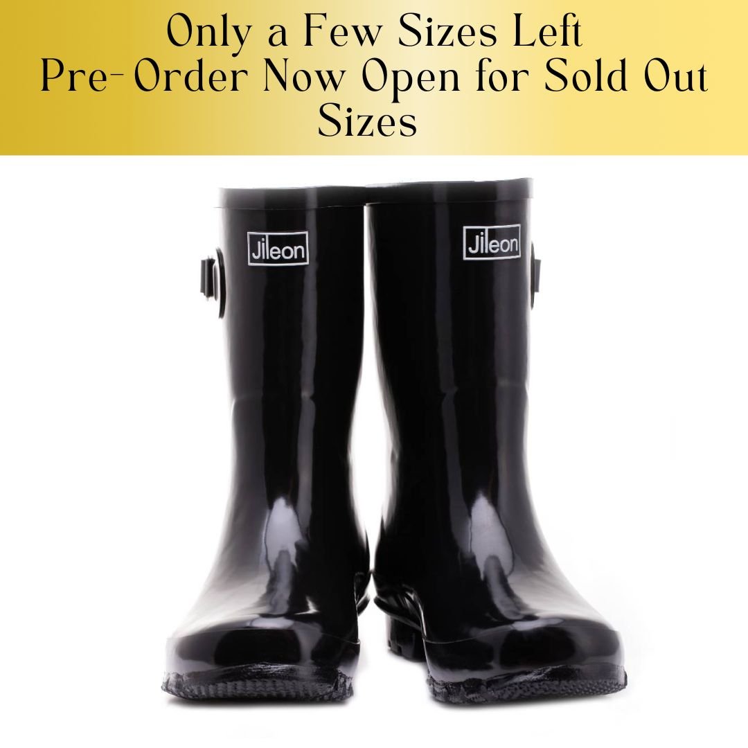 Half Height Black Glossy Wellies - Wide Foot and Ankle – Jileon Wellies