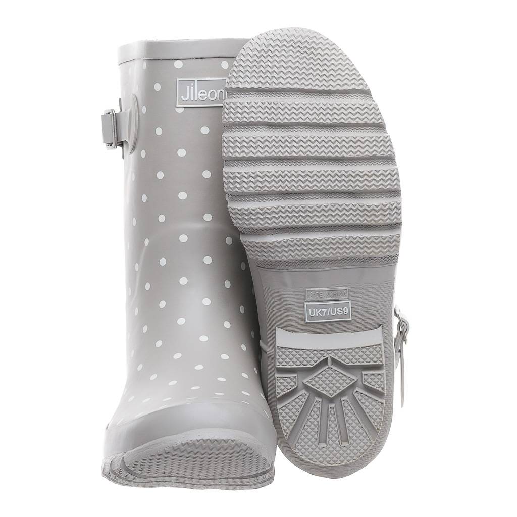 Half Height Grey Spotted Wellies - Wide Foot and Ankle – Jileon Wellies