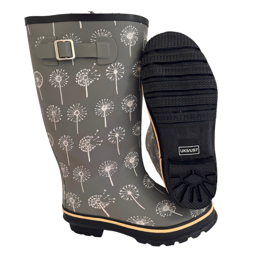 Wide Calf Grey Dandelion Wellies for Women - Wide in Foot and Ankle ...