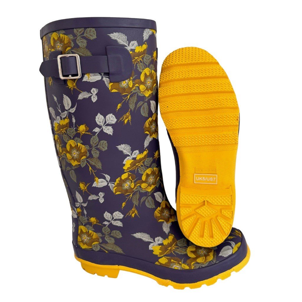 Wide Calf Wellies - Yellow Floral - Wide in Foot and Ankle – Jileon Wellies