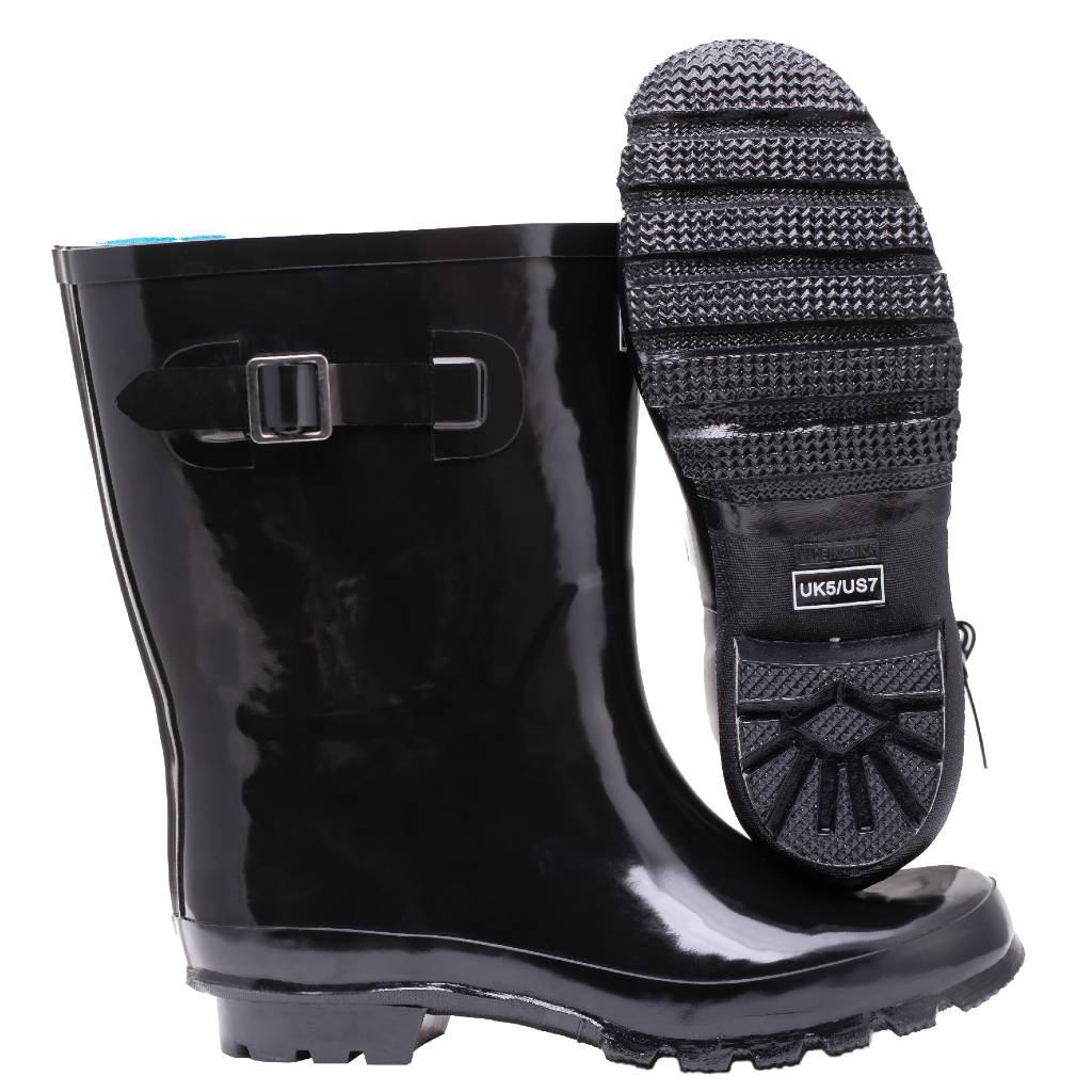 Half Height Black Glossy Wellies - Wide Foot and Ankle – Jileon Wellies