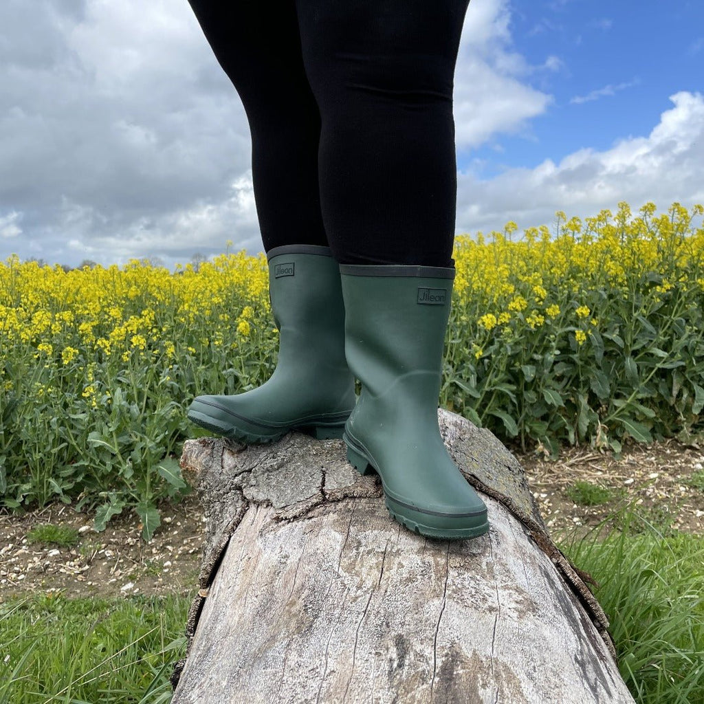 Half Height Dark Green Wellies - Wide Foot & Ankle – Jileon Wellies