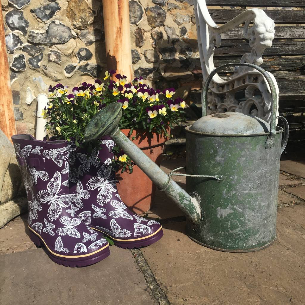 Womens Half Height Wellies -Purple Butterfly - Wide Foot & Ankle - Easy ...