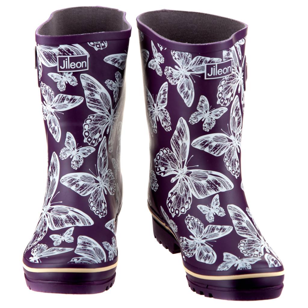 Half Height Purple Butterfly Wellies - Wide Foot and Ankle – Jileon Wellies
