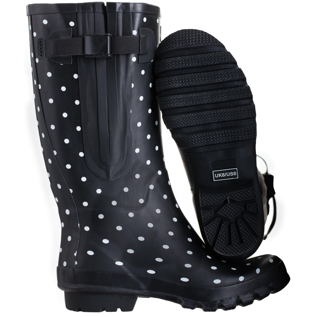 Wide Calf Wellies - Black Spot - Regular Fit in Foot and Ankle – Jileon ...