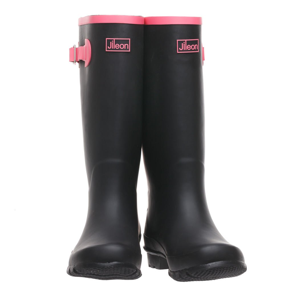 Wide Calf Wellies - Black with Hot Pink Trim- Wide in Foot and Ankle ...